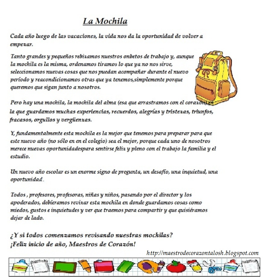 TEC 37 1er AÑO: Lectura "La mochila"