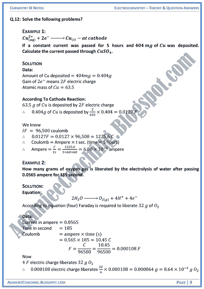 Adamjee Coaching: Electrochemistry - Theory Notes and Question Answers ... Adamjee Coaching: Electrochemistry - Theory Notes and Question Answers ...