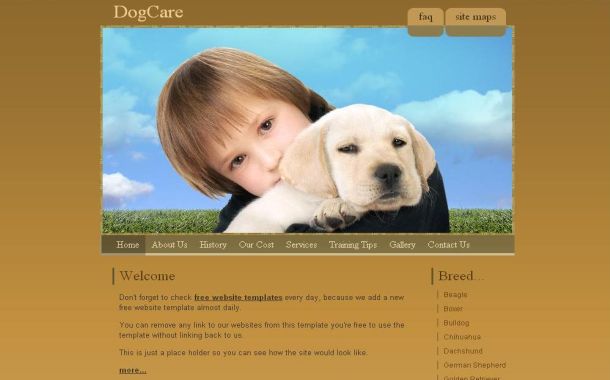 Free Dog Care CSS PSD Website Template