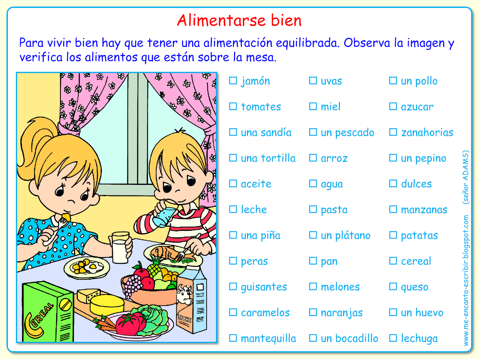 Me encanta escribir en español: Comer bien: Los alimentos