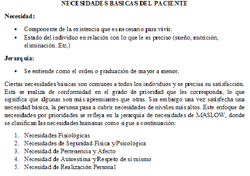 FUNDAMENTOS DE ENFERMERIA: Necesidades Básicas del Paciente FUNDAMENTOS DE ENFERMERIA: Necesidades Básicas del Paciente