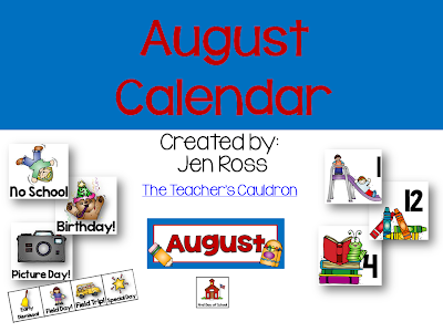 August Calendar Freebie - Teacher by the Beach