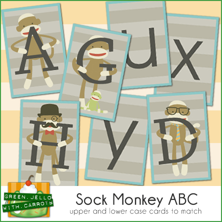 Green Jello with Carrots: Freebie: Sock Monkey ABC Cards