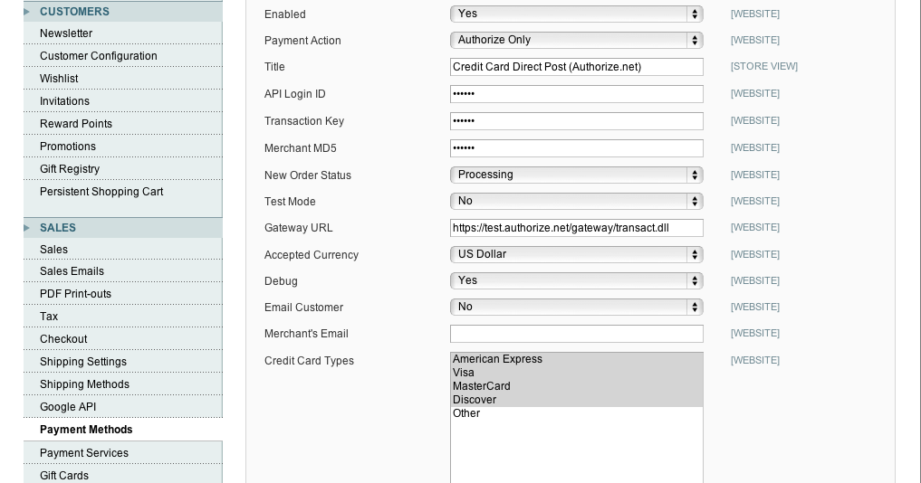 Steps to setup Authorize.net Direct Post Method in Magento - PHP CMS Framework