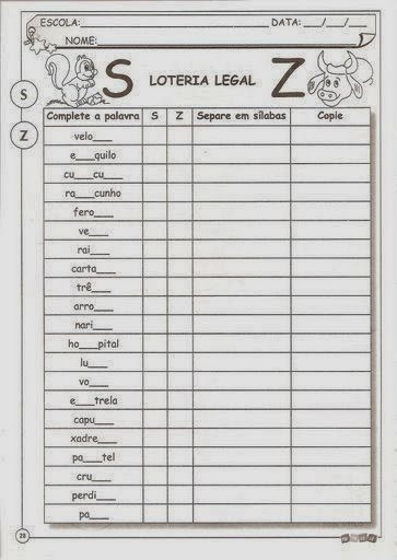 Atividades dificuldades ortográficas S e Z 3º Ano | Atividades Educativas