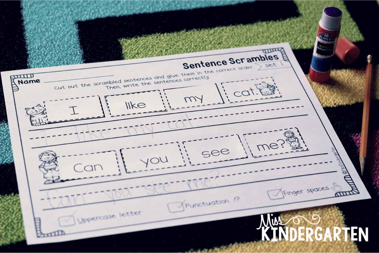 Sentence Building Practice - Miss Kindergarten