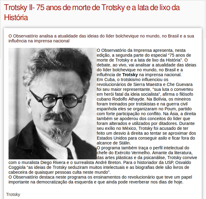 TROTSKY II – 75 ANOS DE MORTE DE TROTSKY E A LATA DE LIXO DA HISTÓRIA – Sarau Para Todos