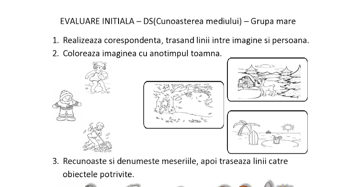 FISE de evaluare initiala - Grupa mare - DS - Cunoasterea mediului | Fise de lucru - gradinita