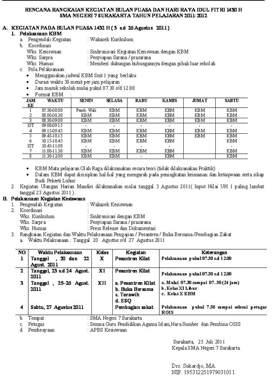 SEKOLAHKU SMA N 7 SOLO: JADWAL KBM SELAMA BULAN PUASA