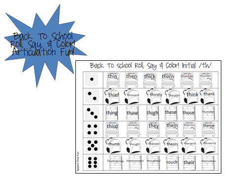 Back To School: Roll, Say, & Color! Articulation Fun! - Speech Time Fun ...
