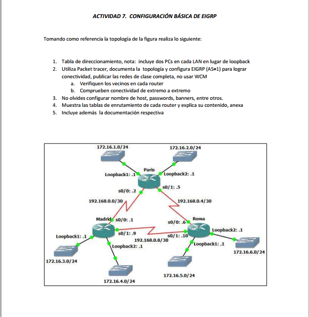 Conmutación y Enrutamiento de Redes CCNA2: Actividad 7.- EIGRP básico