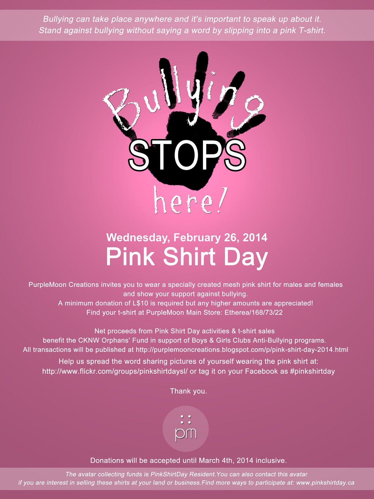 PINK SHIRT DAY - BULLYING STOPS HERE! ~ ! *PurpleMoon Creations*