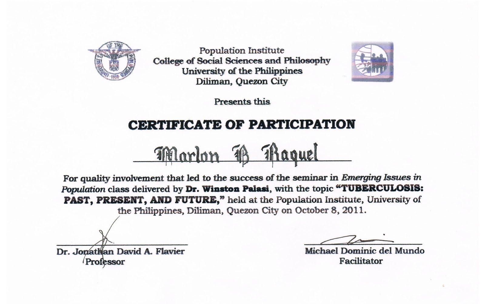 Tidbits and Bytes: Example of Certificate of Participation - Seminar on ... Tidbits and Bytes: Example of Certificate of Participation - Seminar on ...