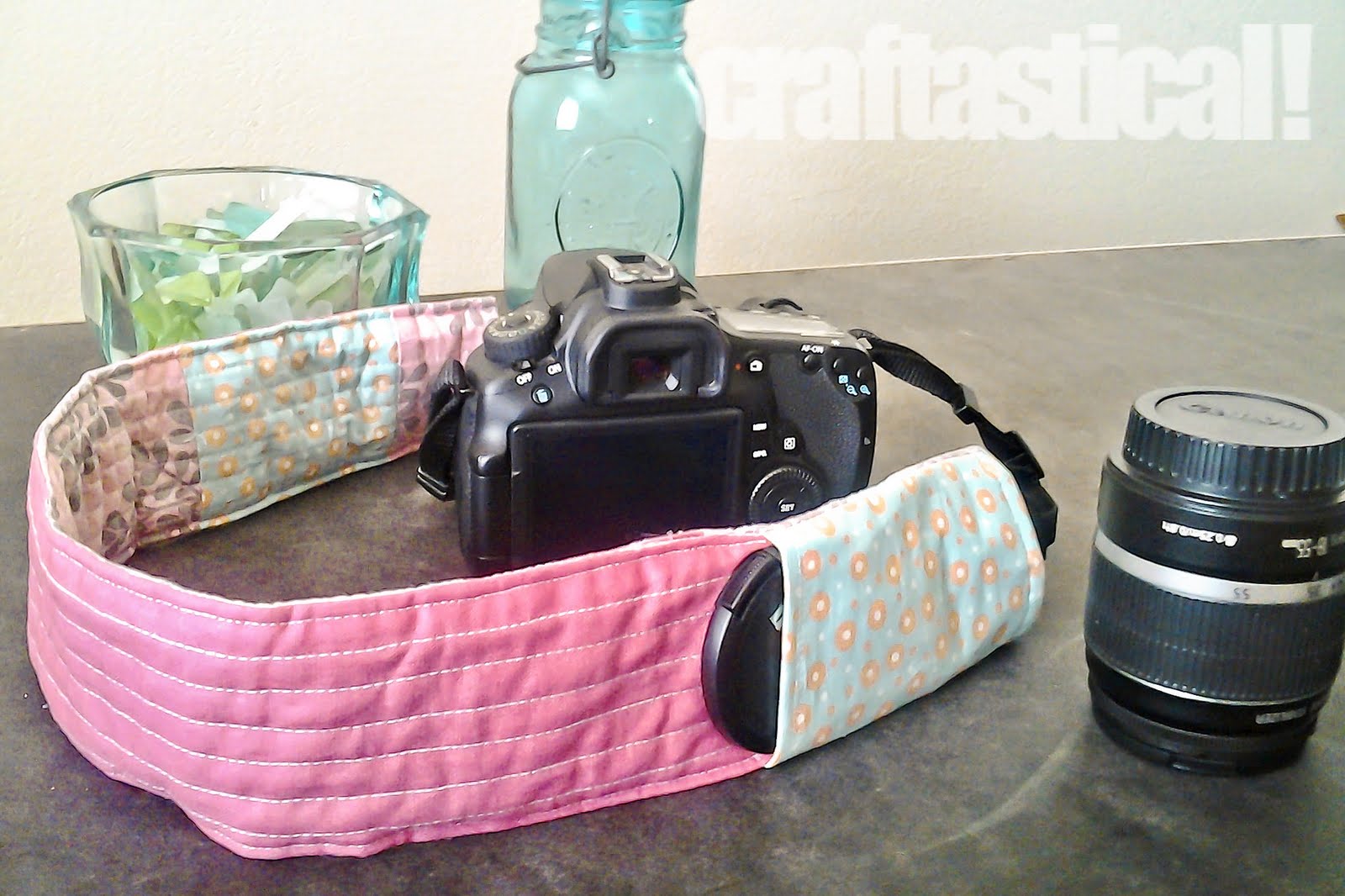 Craftastical!: Aqua and Pink Camera Strap Cover