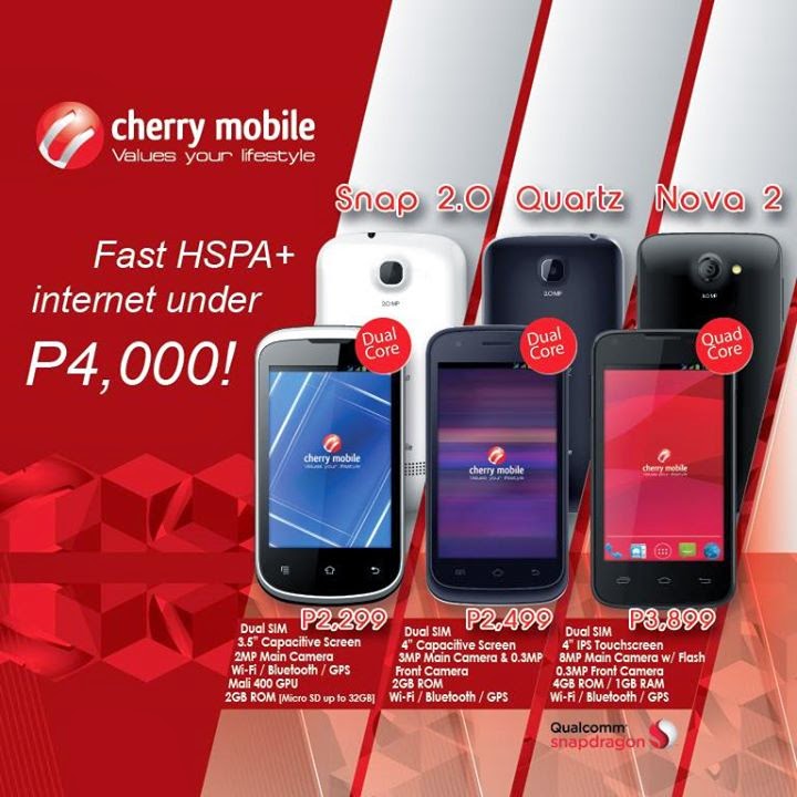 Featuring 3 Great Phones the Quarts, Nova 2 and Snap 2.0 by Cherry Mobile with they're Features ...