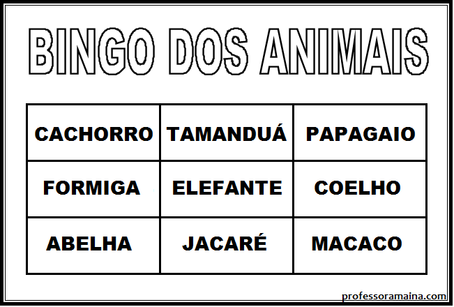 Professora Maína: Cartelas do Bingo dos Animais - Parte 4/4