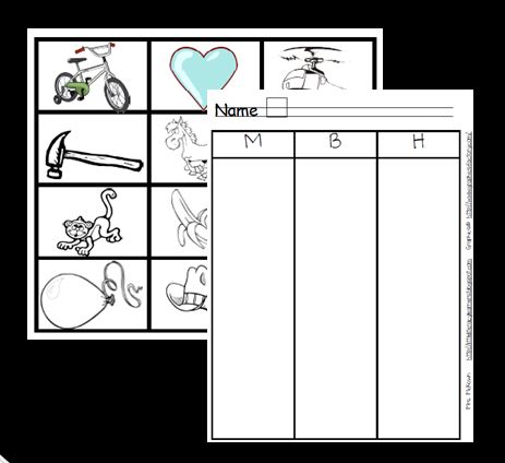 Beginning Sound Sort-M, B, H - Classroom Freebies
