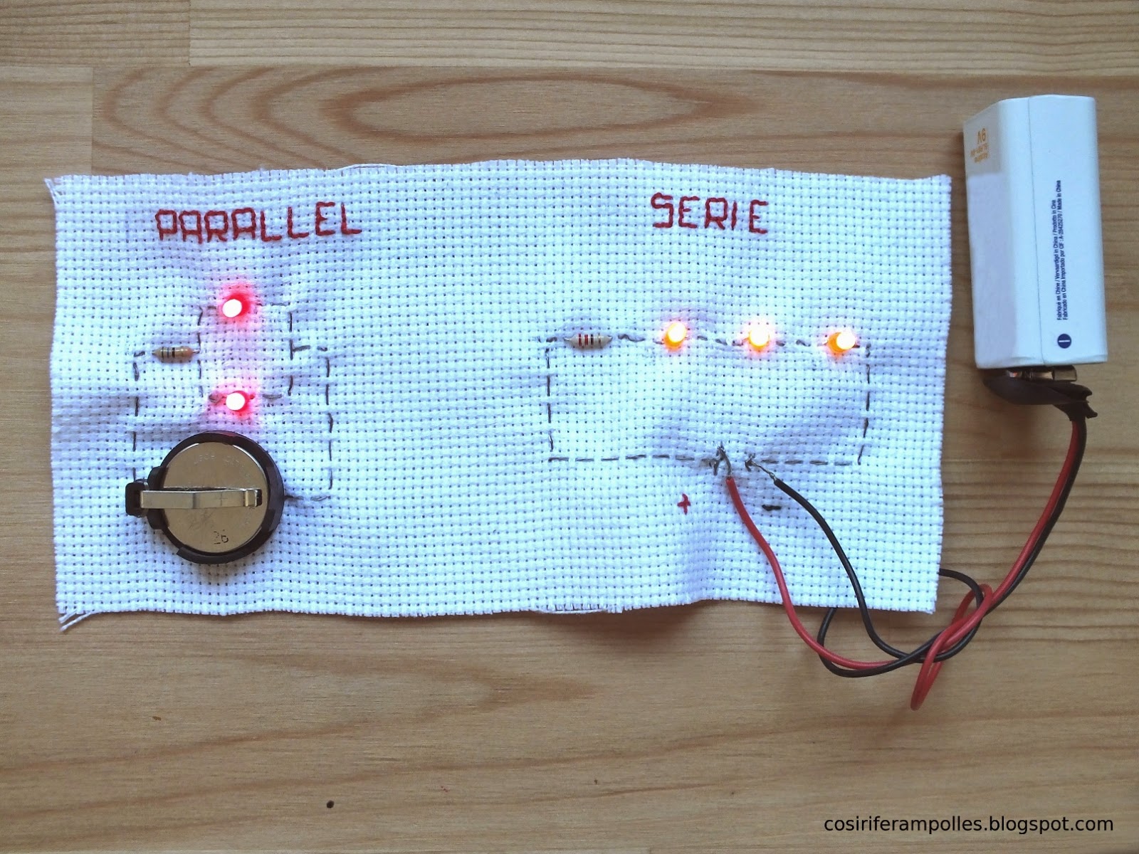 Cosir i fer ampolles: Cómo coser varios leds: circuitos serie/paralelo Cosir i fer ampolles: Cómo coser varios leds: circuitos serie/paralelo