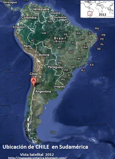 Ubicación de CHILE en Sudamérica, Vista Satelital
