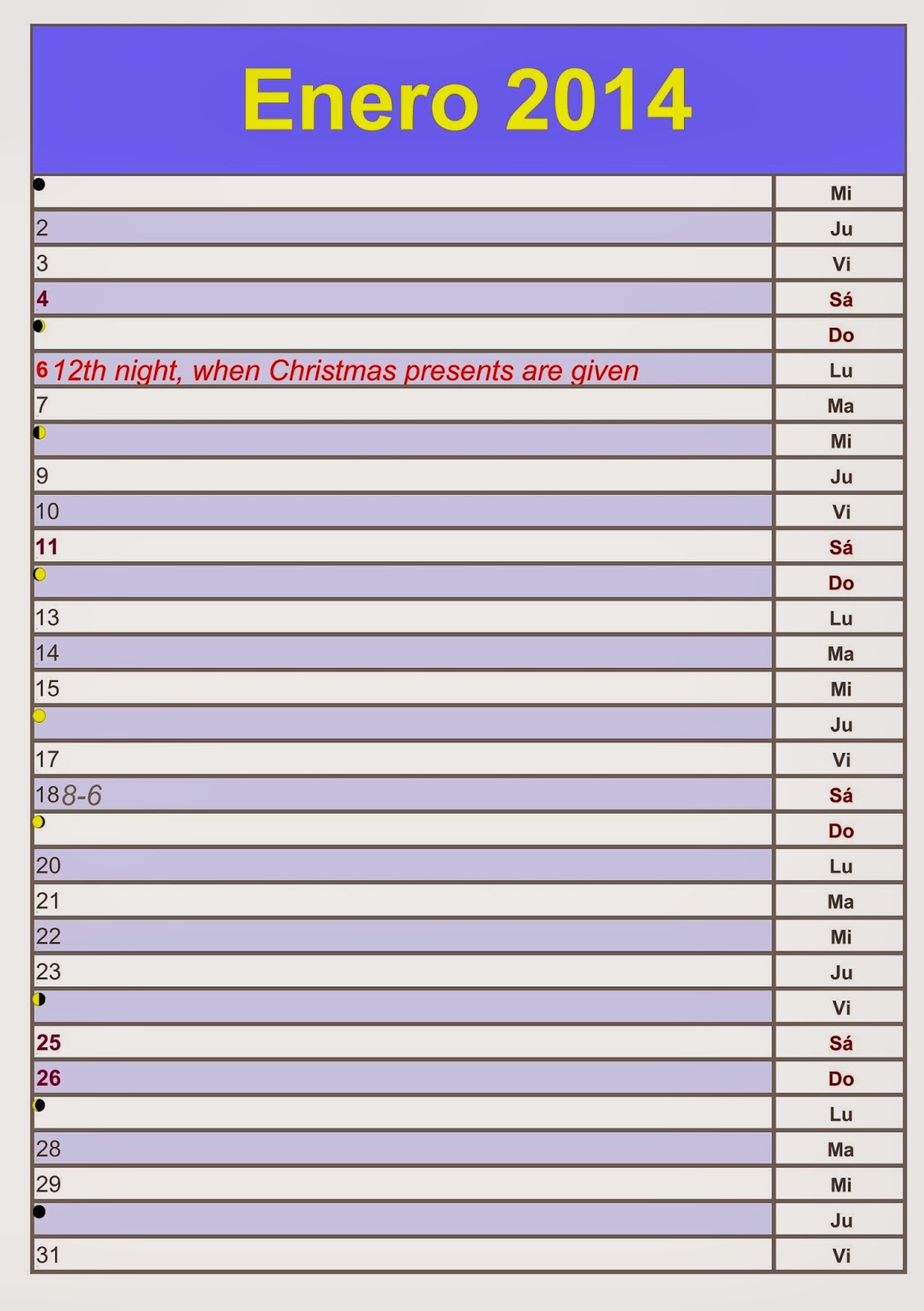 Calendario mensual 2014 para imprimir - Imagui