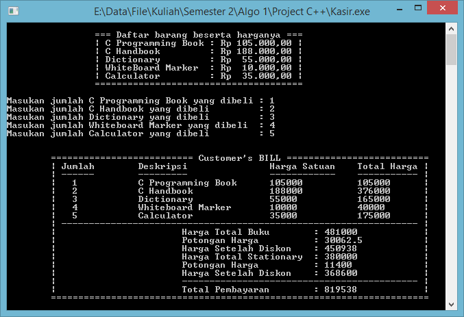 Source Program Kasir dengan C++ - Catatan Kuliah Ilmu Komputer