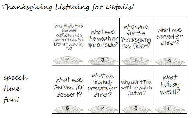 Thanksgiving Listening for Details! - Speech Time Fun: Speech and ...