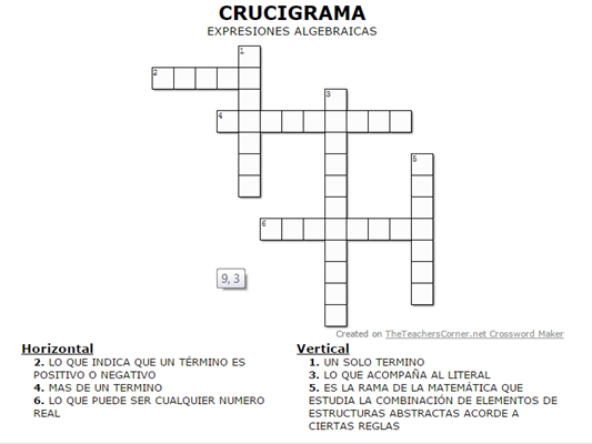 Expresiones Algebraicas Básicas: CURIOSIDADES, PASATIEMPOS Y CRUCIGRAMAS