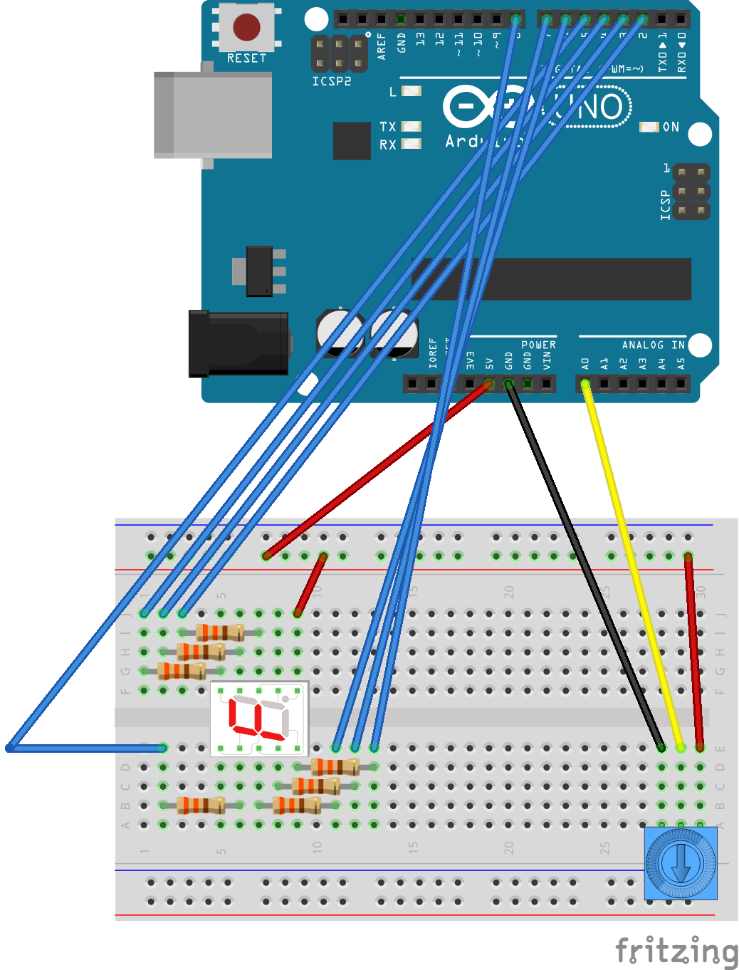 Open Blackboard: 7 Segment LED and Potentiometer Control Open Blackboard: 7 Segment LED and Potentiometer Control
