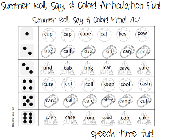Summer Roll, Say, & Color! Articulation Fun! - Speech Time Fun: Speech ...