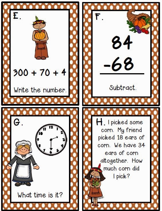 Thanksgiving Task Cards Freebie - Second Grade Teaching Blog