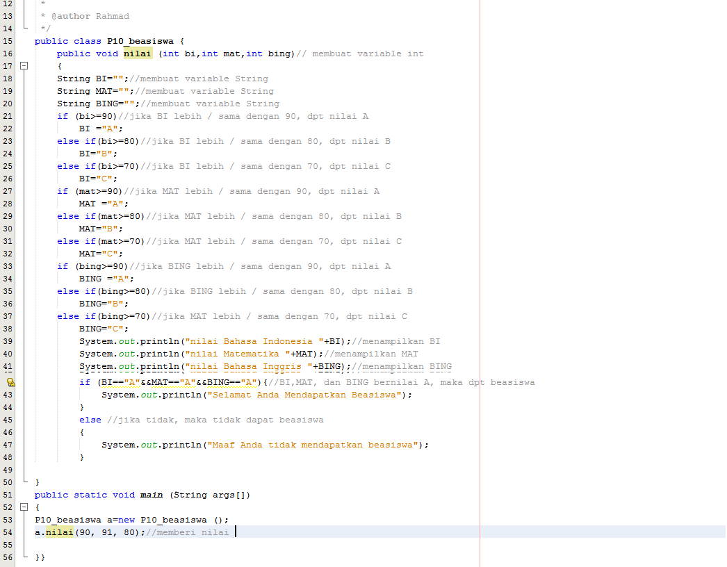 Pemrograman Berbasis Objek: Program 10 - Menentukan Beasiswa berdasarkan nilai