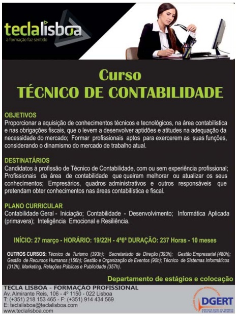 Cursos De Formação: Curso de Técnico de Contabilidade em Lisboa Cursos De Formação: Curso de Técnico de Contabilidade em Lisboa