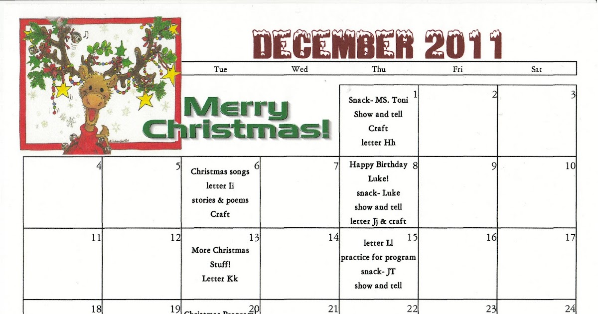 The Starting Line Preschool: December Calendar and other information The Starting Line Preschool: December Calendar and other information