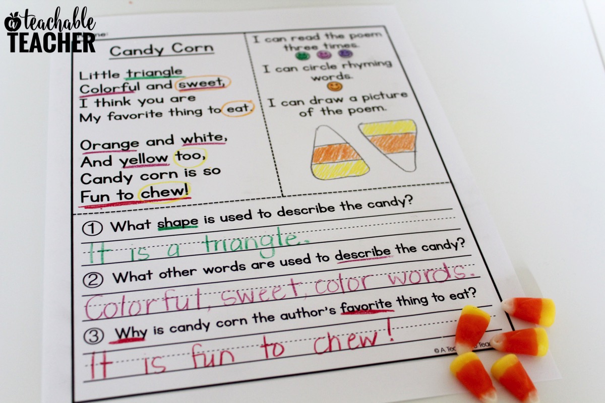 Free Candy Corn Reading Activities your Students will Love