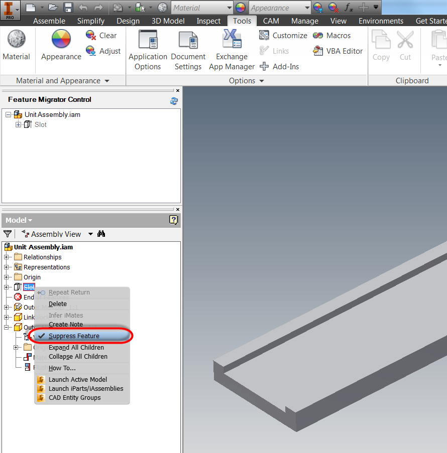 Right click to unsuppress the feature