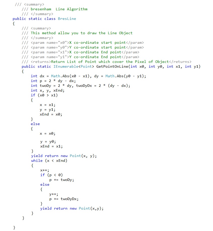 Saroop Trivedi: bresenham line drawing algorithm implementation in C# Saroop Trivedi: bresenham line drawing algorithm implementation in C#