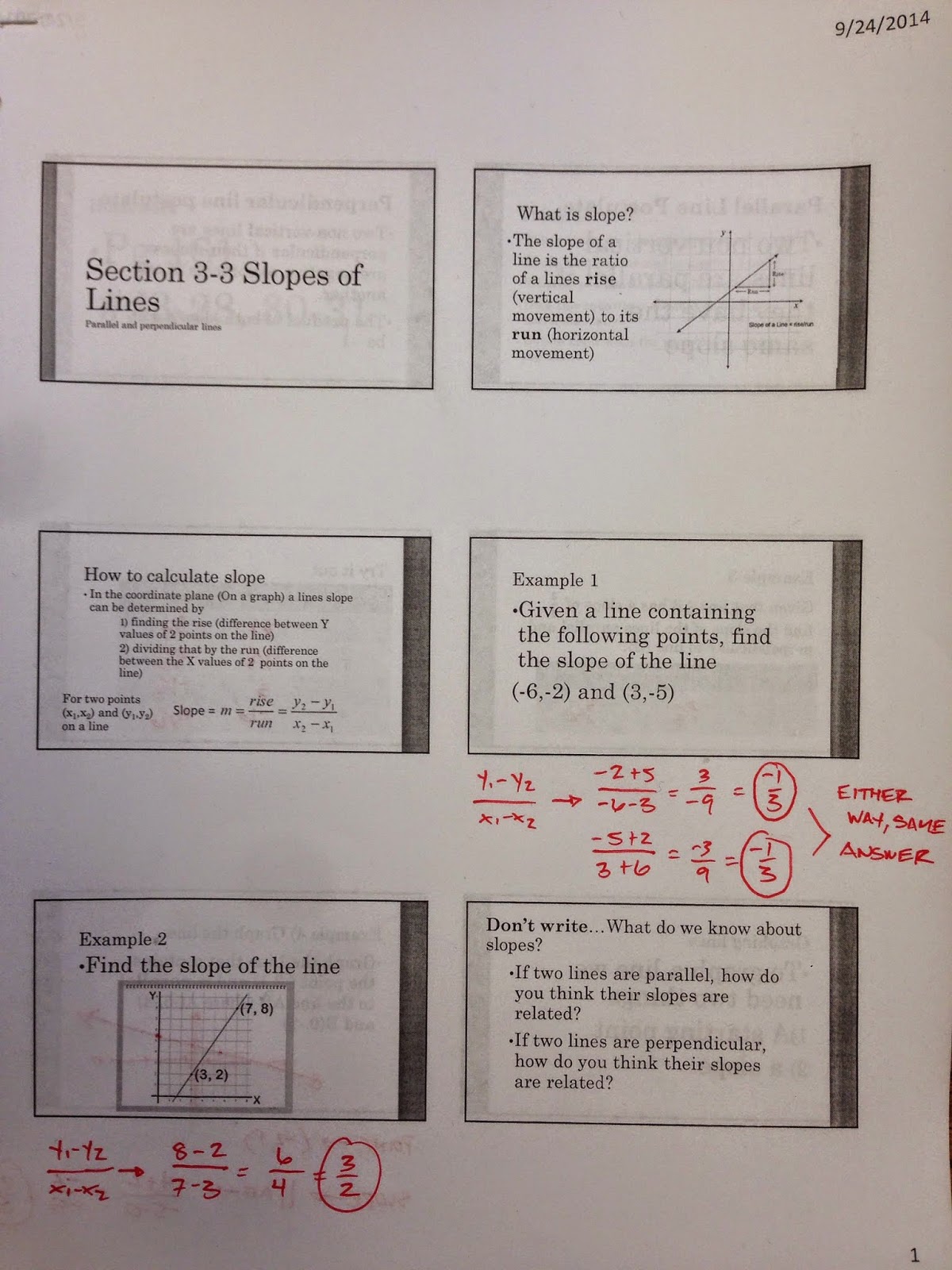 Honors Geometry - Vintage High School: Section 3-3 Slopes and lines
