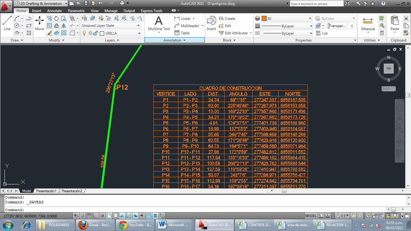 Dibujar Cuadro de Datos Tecnico o Cuadro de Construcción de coordenadas UTM de poligono de forma ...
