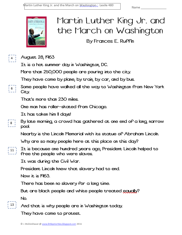 MLK Jr. Close Reading - Classroom Freebies