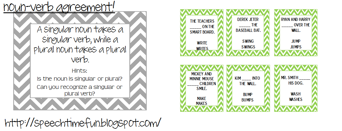 Noun Verb Agreement---Freebie! - Speech Time Fun: Speech and Language ...