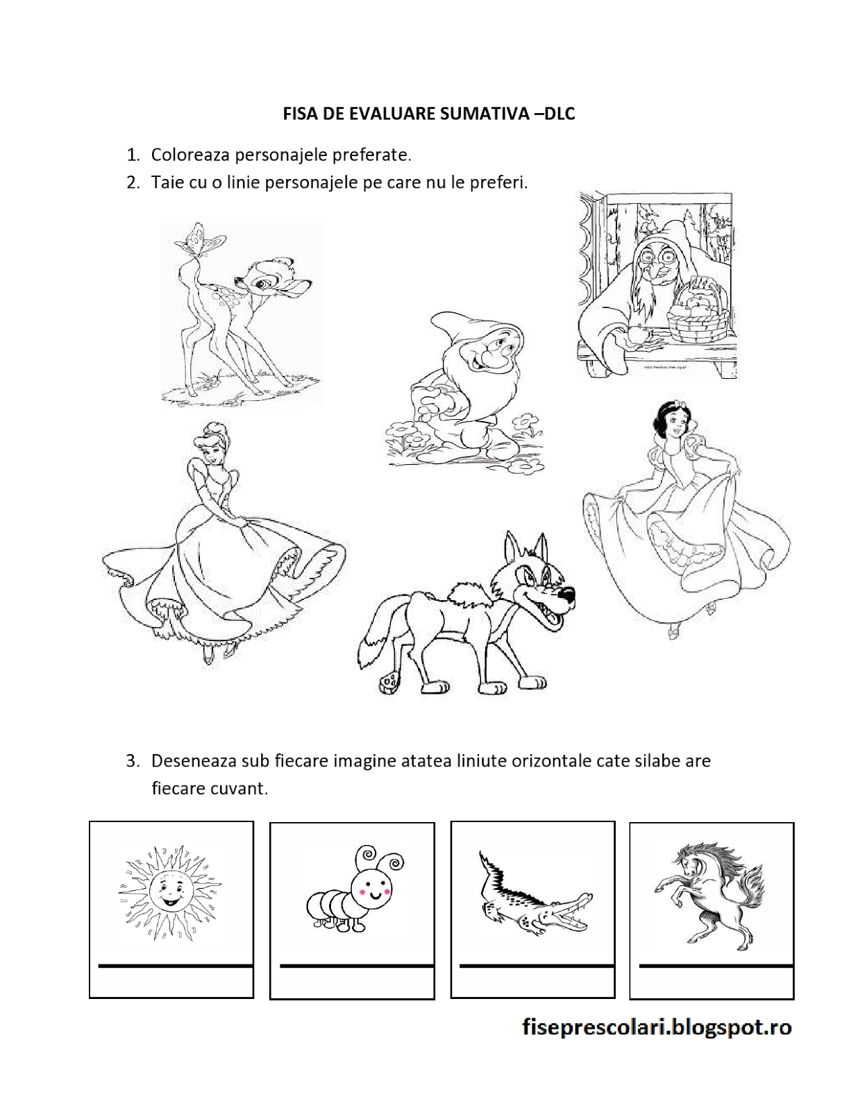 Evaluare sumativa 1 DLC, DS, DOS, DEC Nivel I si II :: Fise de lucru - gradinita