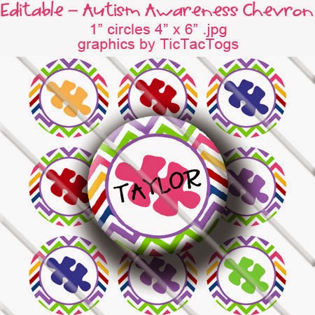 TicTacTogs - Original Graphic Design: Autism Awareness Bottle Cap Images