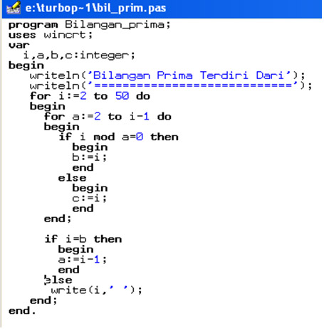 Ilmu Pengetahuan: program bilangan prima pada pascal