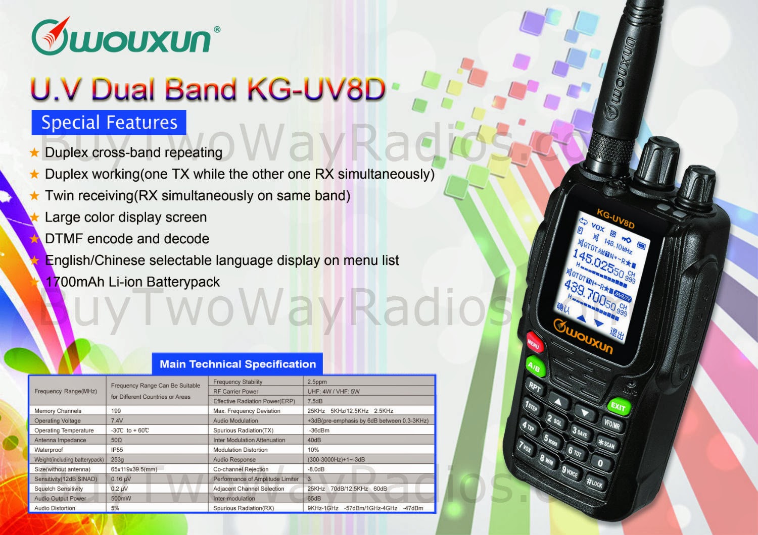 WOUXUN KG-UV8D BIBANDA PORTATILE FULL DUPLEX - ricetrasmettitori radioamatoriali - Rogerk