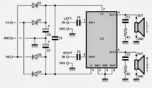 အီလက္ထေရာနစ္ နည္းပညာ: 2x15w stereo power amplifier circuits based TDA1521