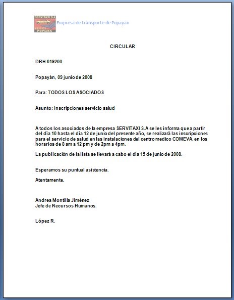 REDACCION Y ORTOGRAFIA: Modelo de circular