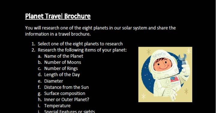 3rd Grade Space WebQuest: Planet Travel Brochure