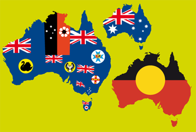 Gallery Vector Art: "Australia map and territorial flags"