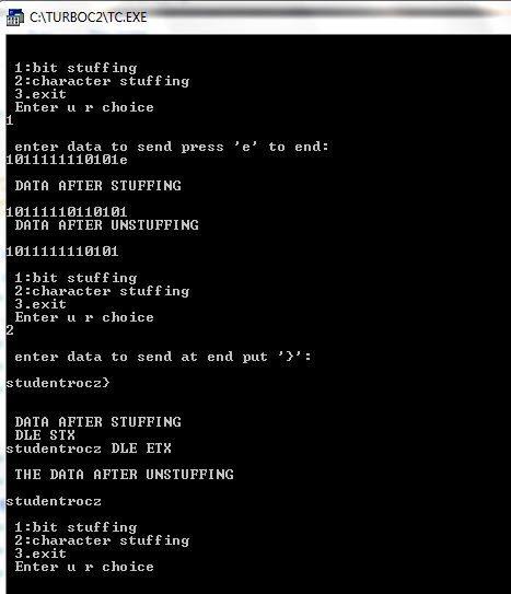 StUdEnTrOcZ: Bit Stuffing Character stuffing using C