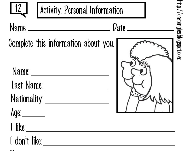 Carolina, mi página de inglés (Actividades): 12. Personal information